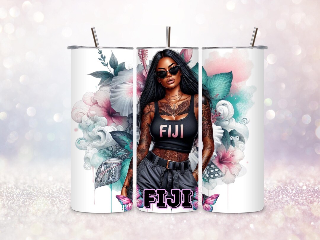 20oz Tumbler Wrap, Sublimation, Png, Tattoo Girl, Fiji, Floral, Palm ...