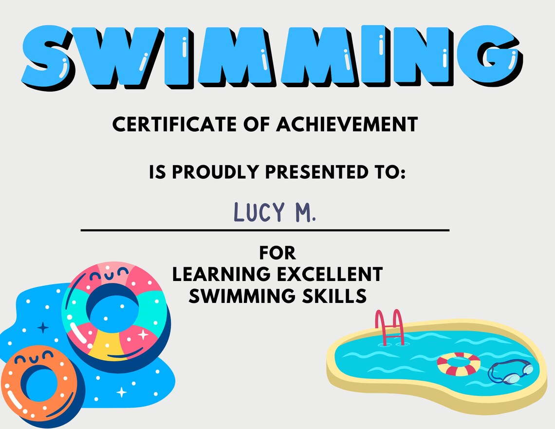 Learn to Swim Award Certificate - Etsy