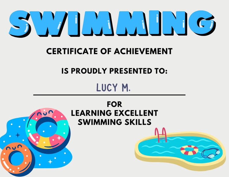 Learn to Swim Award Certificate - Etsy