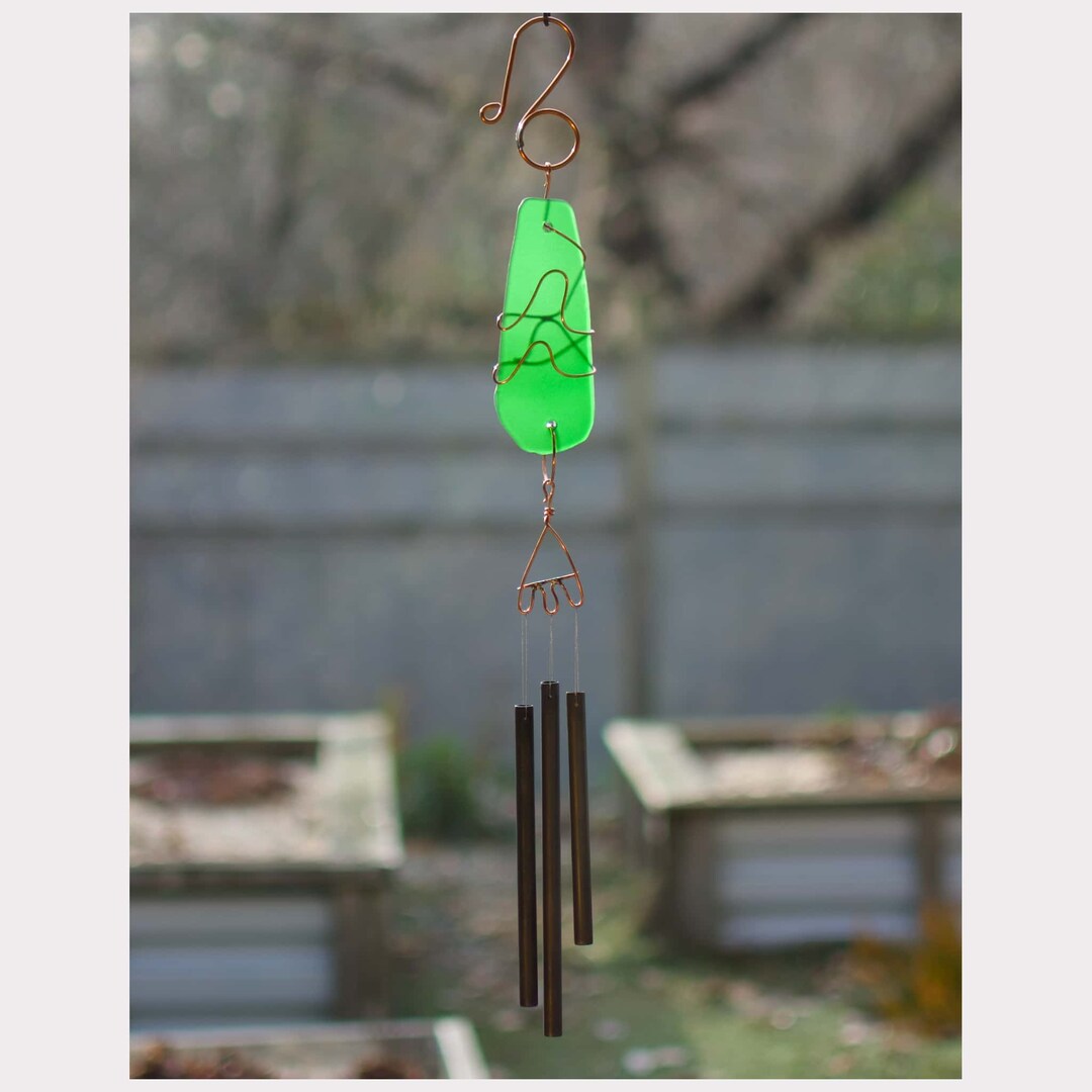 Wind Chime Emerald Green Glass Copper Brass Outdoor Windchimes - Etsy