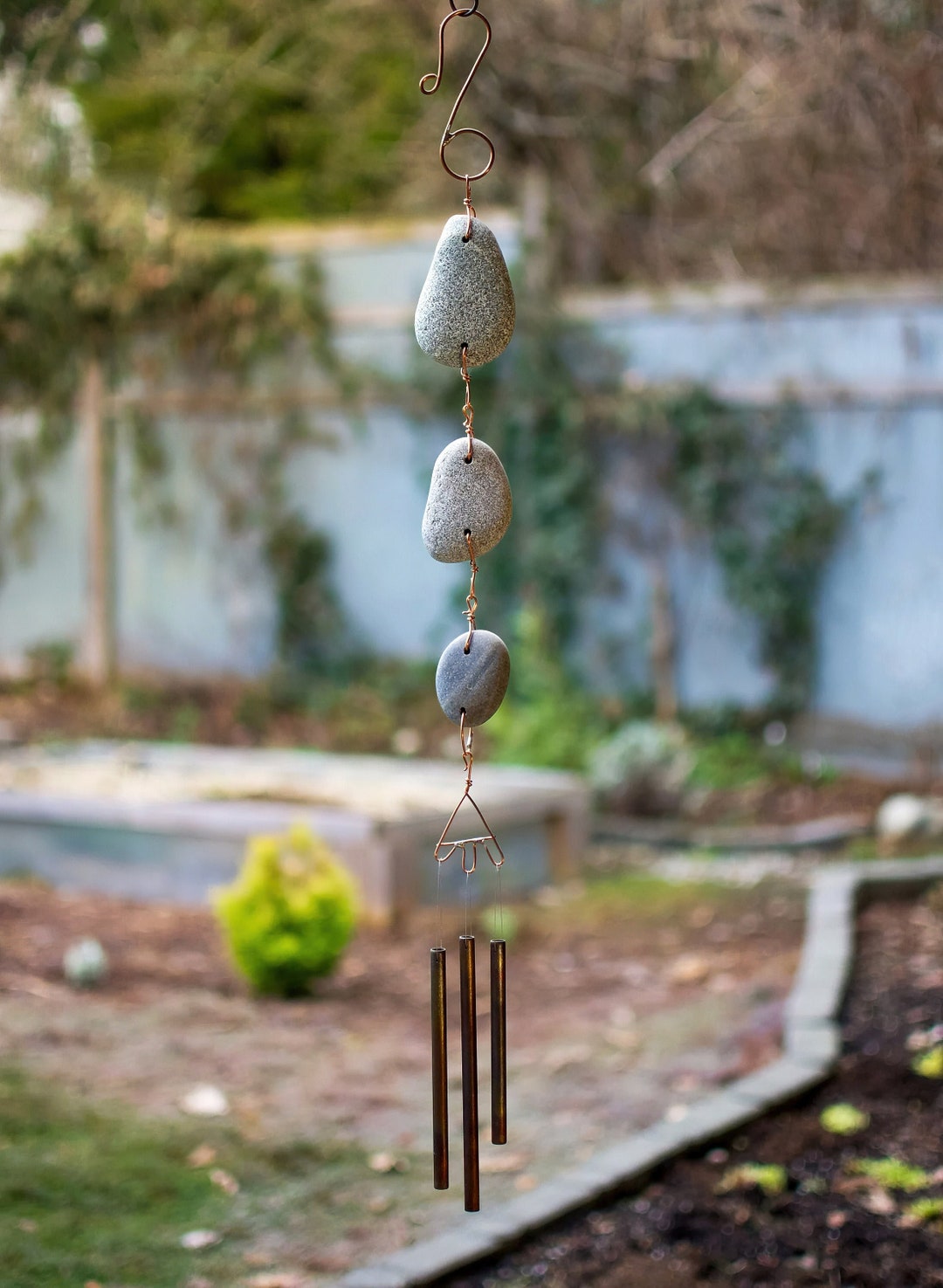 Wind Chime Natural Beach Stone Outdoor Antiqued Brass Chimes - Etsy Canada