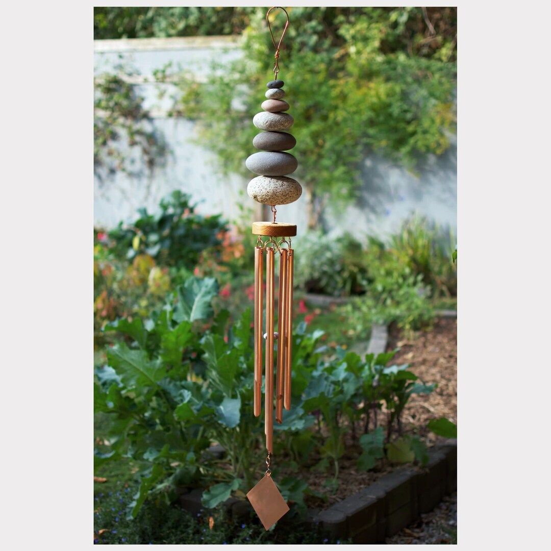 Large Wind Chime Zen Beach Stones Genuine Copper Chimes All Season ...