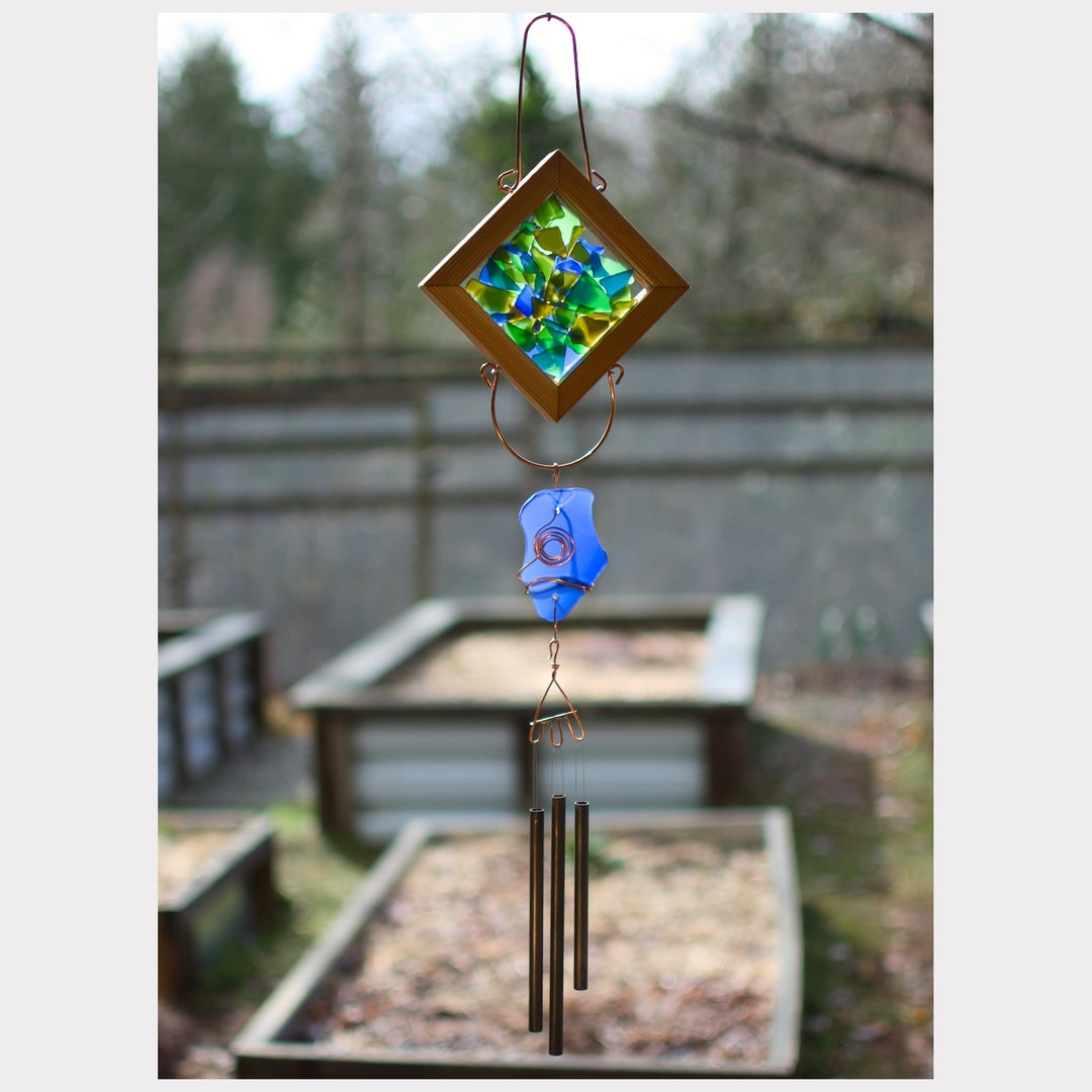 Wind Chime Sea Beach Glass Brass Chimes Kaleidoscope of Color Calm ...