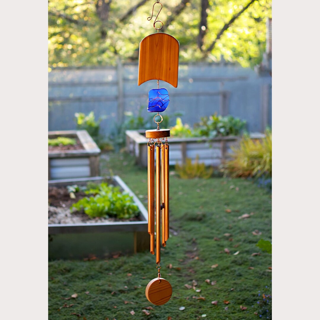 Wind Chime Glass Copper Cedar 5 Large Outdoor Chimes Windchimes - Etsy