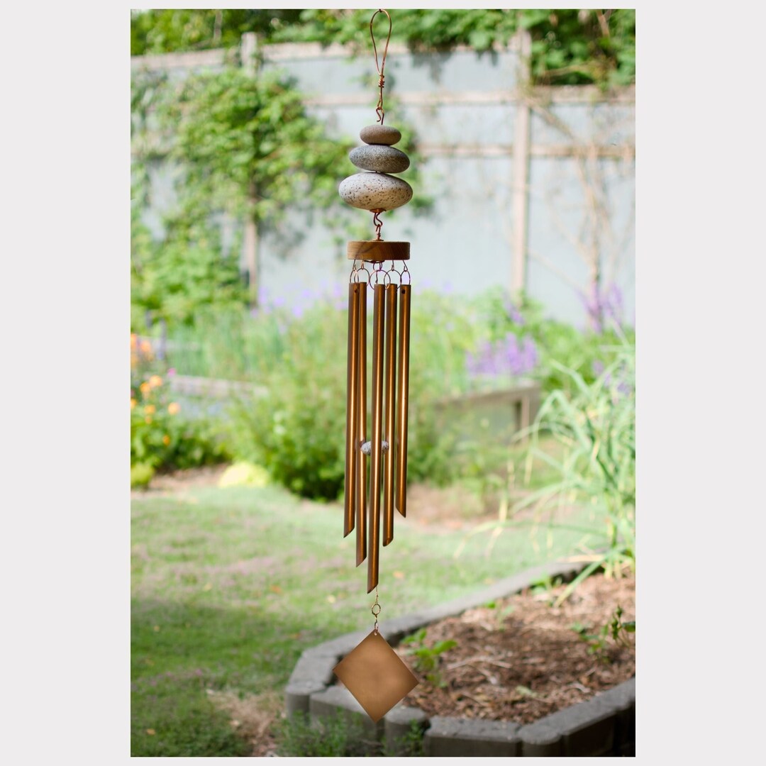 Large Zen Wind Chime Natural Beach Stones Genuine Copper Chimes ...
