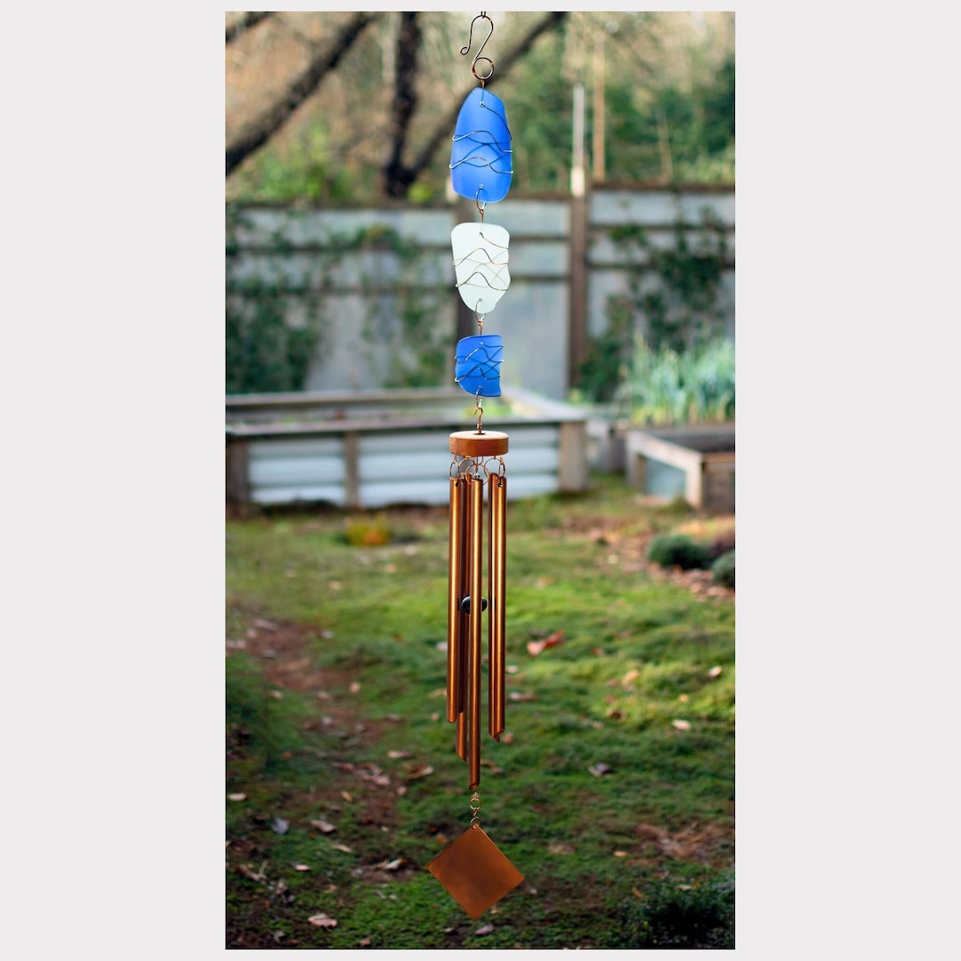 Sea Beach Glass Large Wind Chime With Genuine Copper Chimes - Outdoor ...