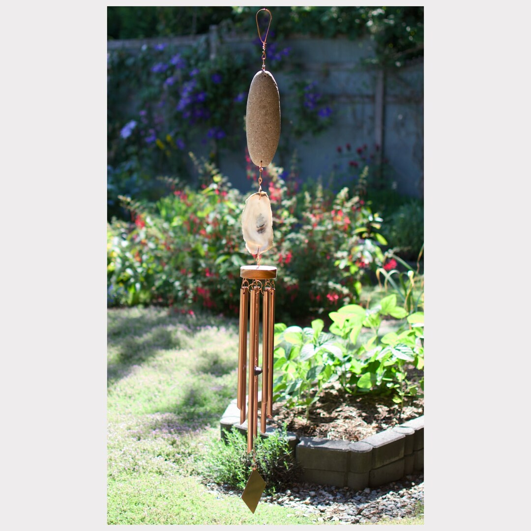 Wind Chime - Zen Beach Stone and Oyster Shell - Genuine Copper Chimes ...