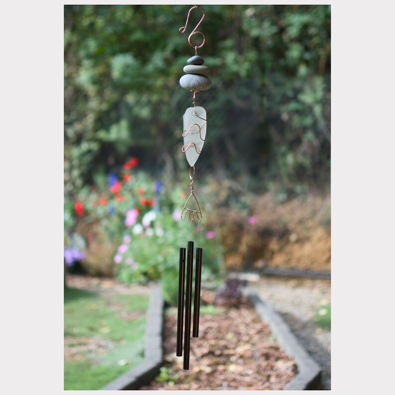 Wind Chime - Beach Stones - Beach Glass - Zen Outdoor Decor - Black ...