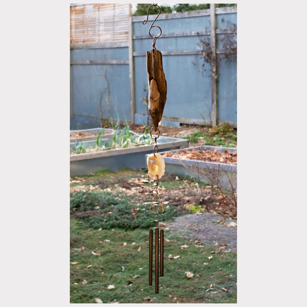 Driftwood Wind Chime - Oyster Shell - Brass Chimes - Naturally ...