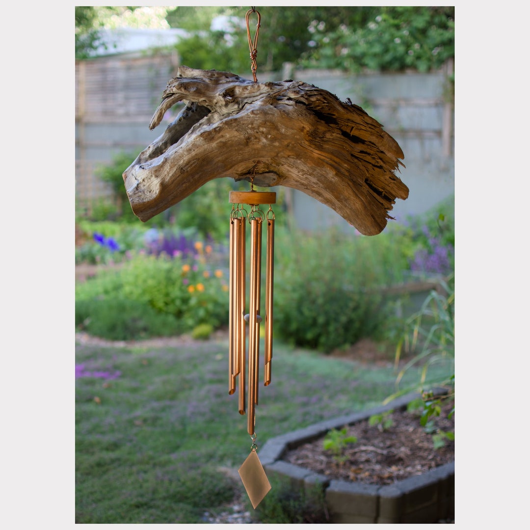 Very Large Wind Chime - Natural Driftwood - Seven Handcrafted Copper ...