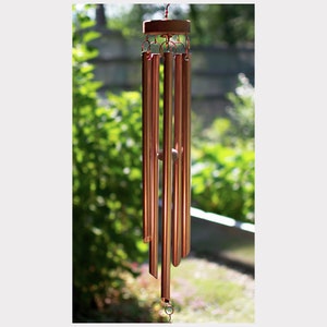 Large Zen Wind Chime - Natural Beach Stones - 5 Genuine Copper Chimes ...