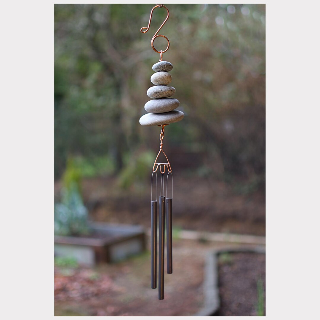 Wind Chime - Natural Beach Stone Zen Garden - Handmade Brass Chimes ...