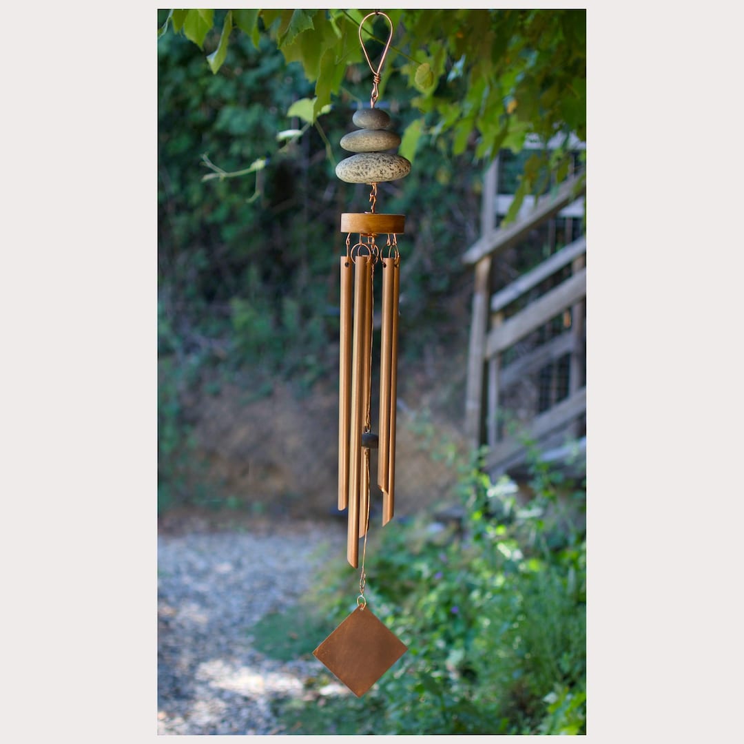 Beach Stone Wind Chime for Zen Garden - Real Copper Chimes - Outdoor ...