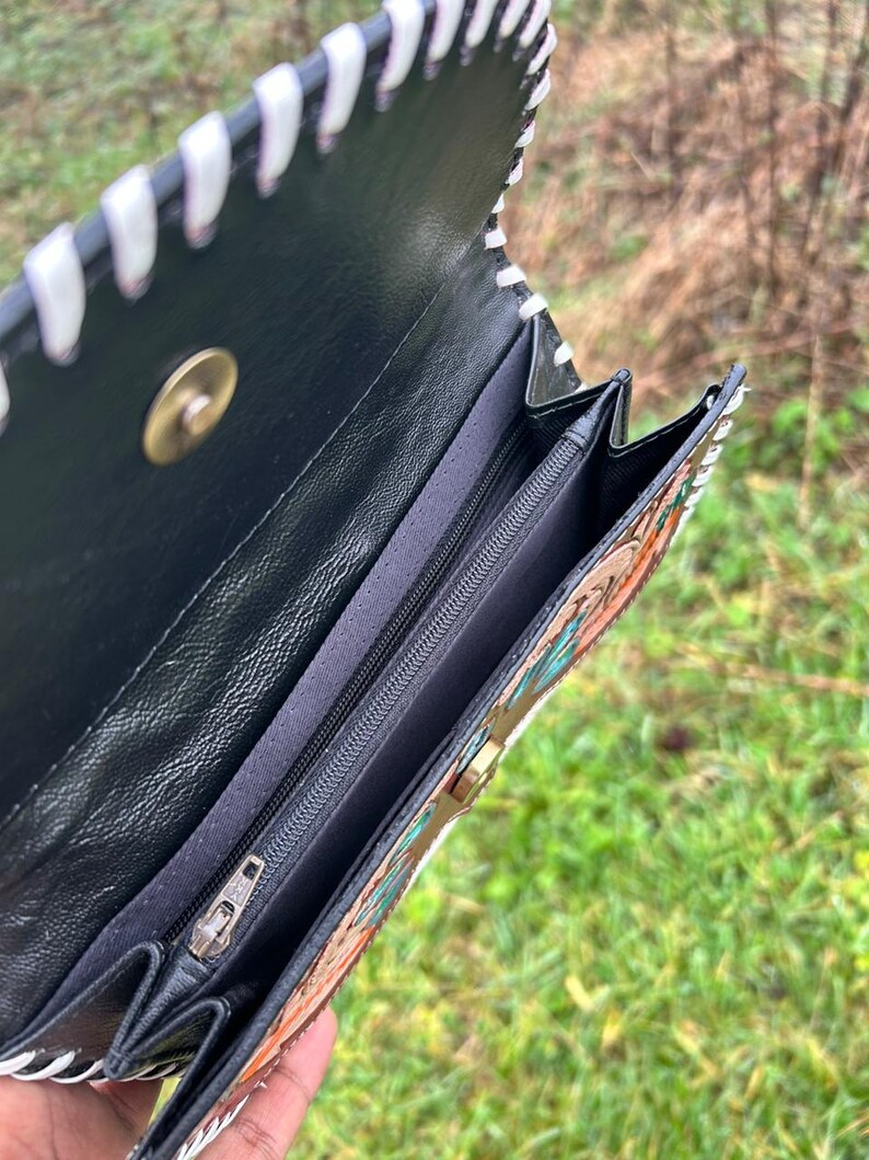 Tooled Leather Western Wallet for Women Zip Purse Clutch Card Case ...