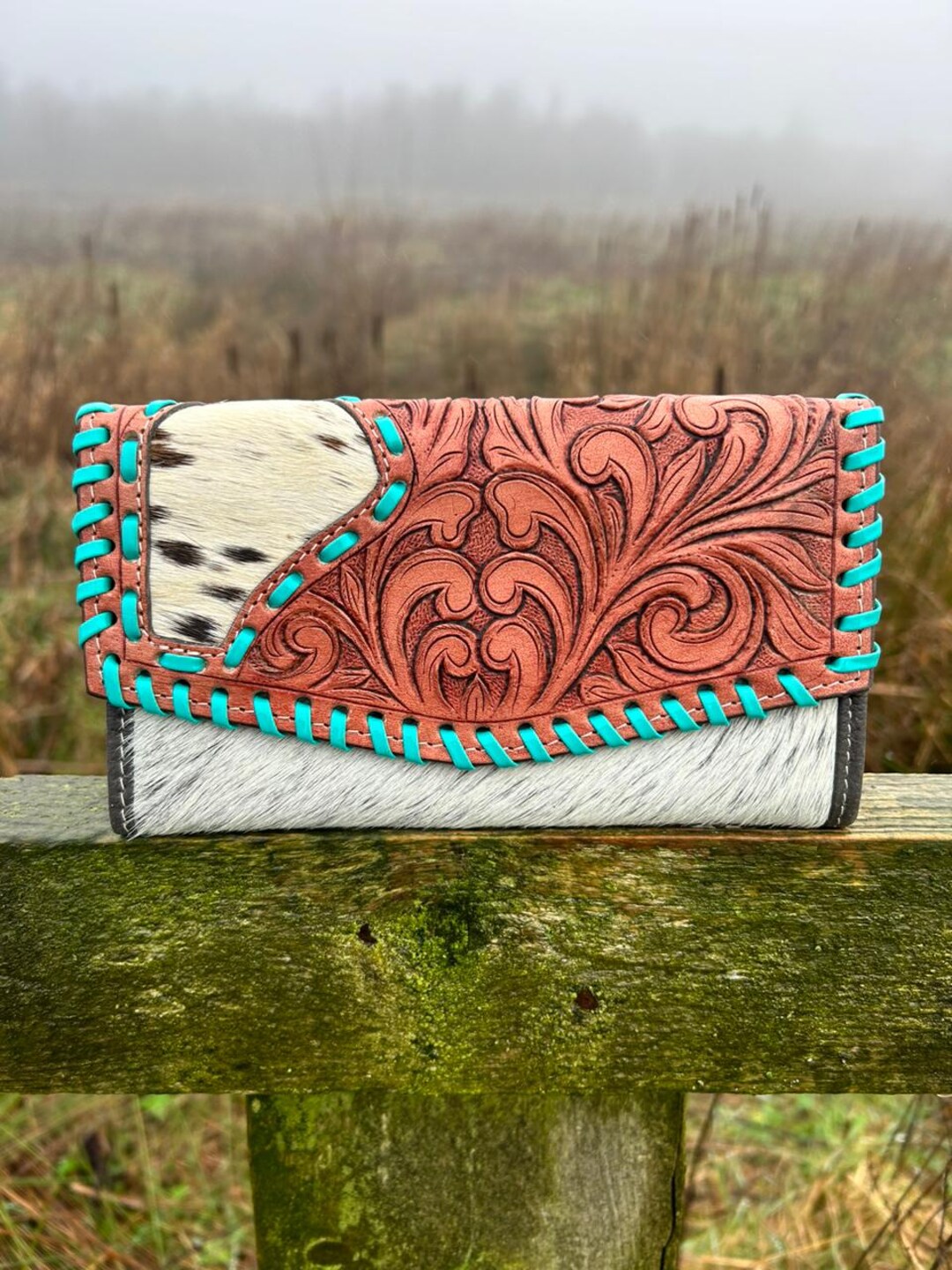 Tooled Leather Western Wallet for Women Zip Purse Clutch Card Case ...