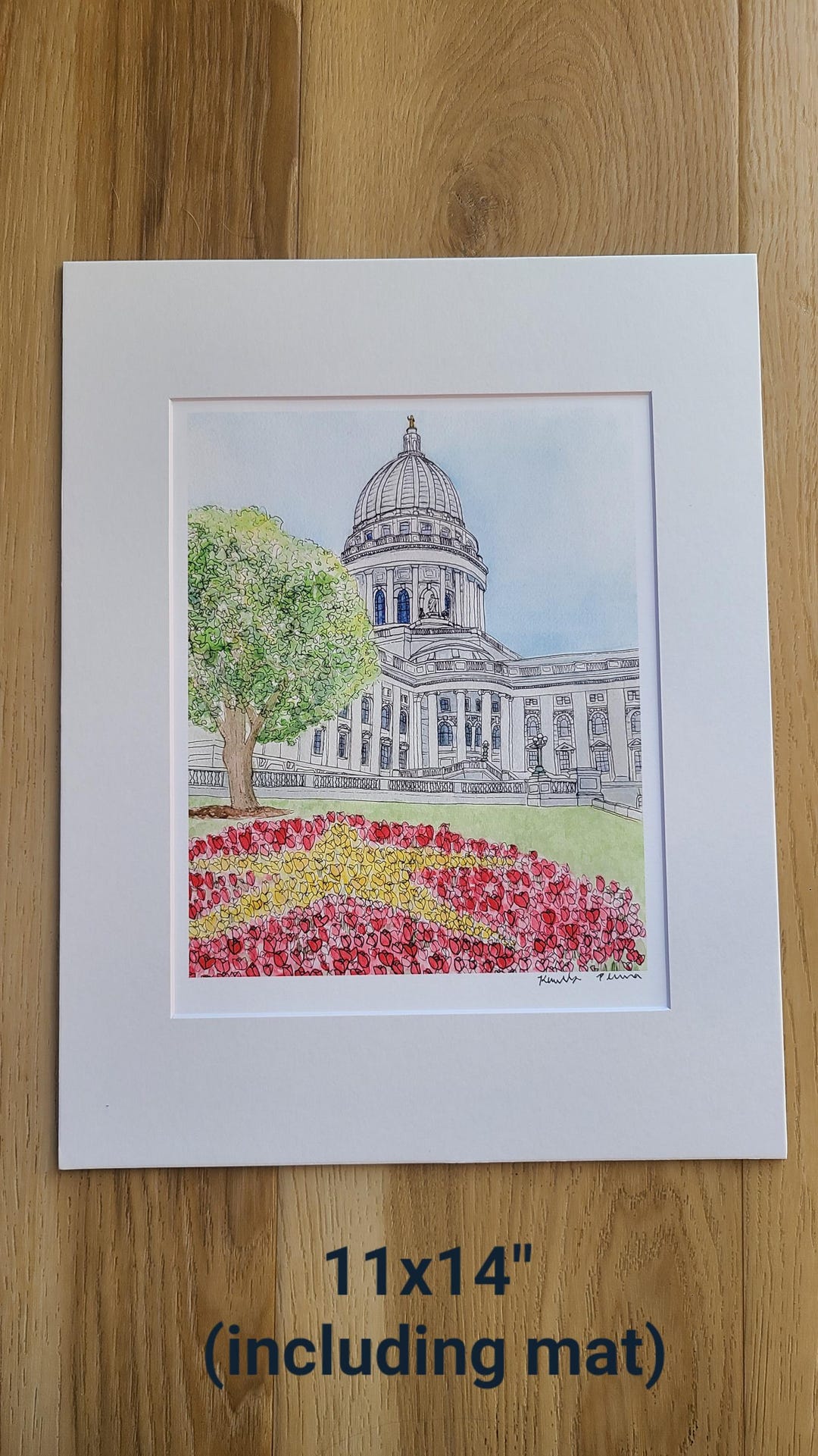 Wisconsin State Capital Watercolor Painting, 11x14 in Matted Watercolor ...