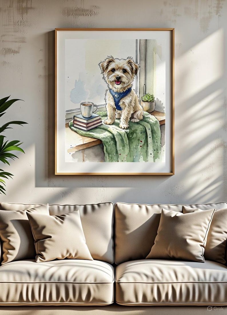 Cozy Window Watercolor Pet Portrait Print – Custom Dog & Animal Wall ...
