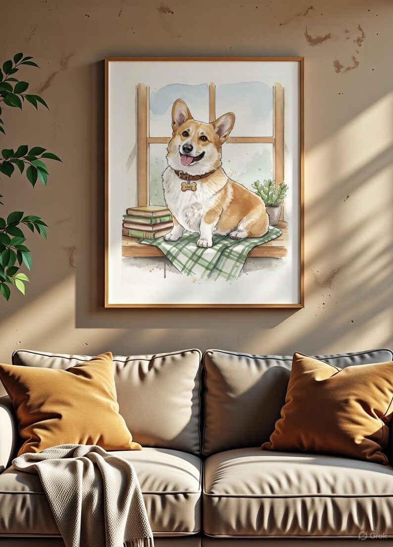 Cozy Window Watercolor Pet Portrait Print – Custom Dog & Animal Wall ...