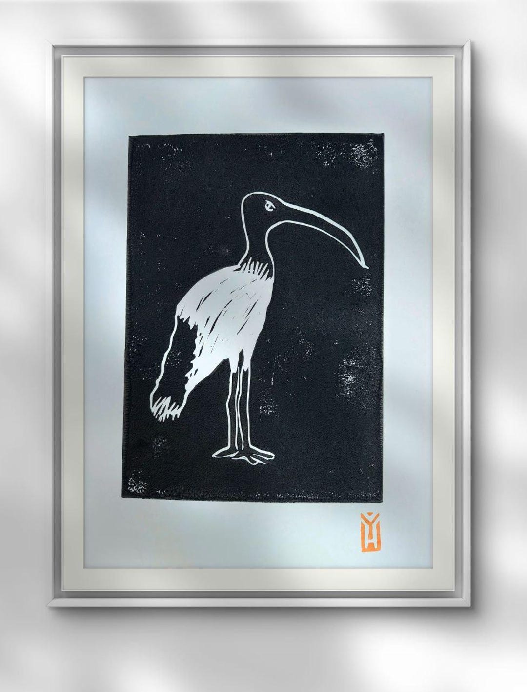 Black Ibis Linocut Print: Handmade A4 Minimalist Bird Art - Etsy