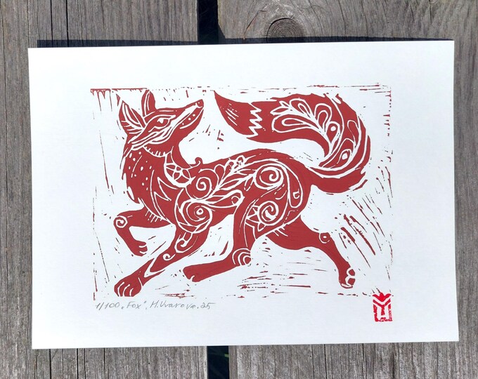 Fuchs Linoldruck, original Druckgrafik, handgemachte Illustration - Etsy.de