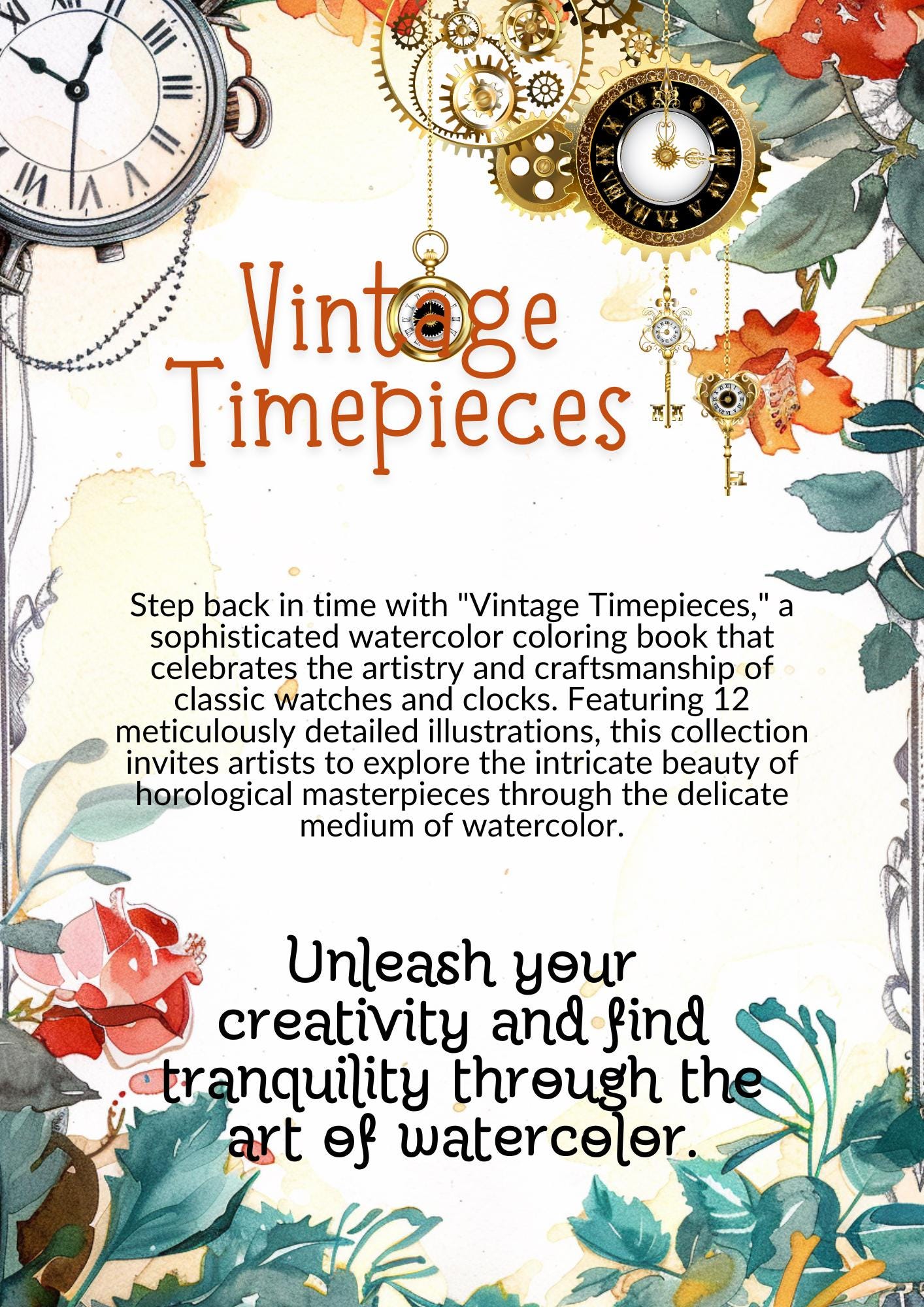 Vintage Time Pieces, Water Coloring Printables, Vintage Clock Coloring ...