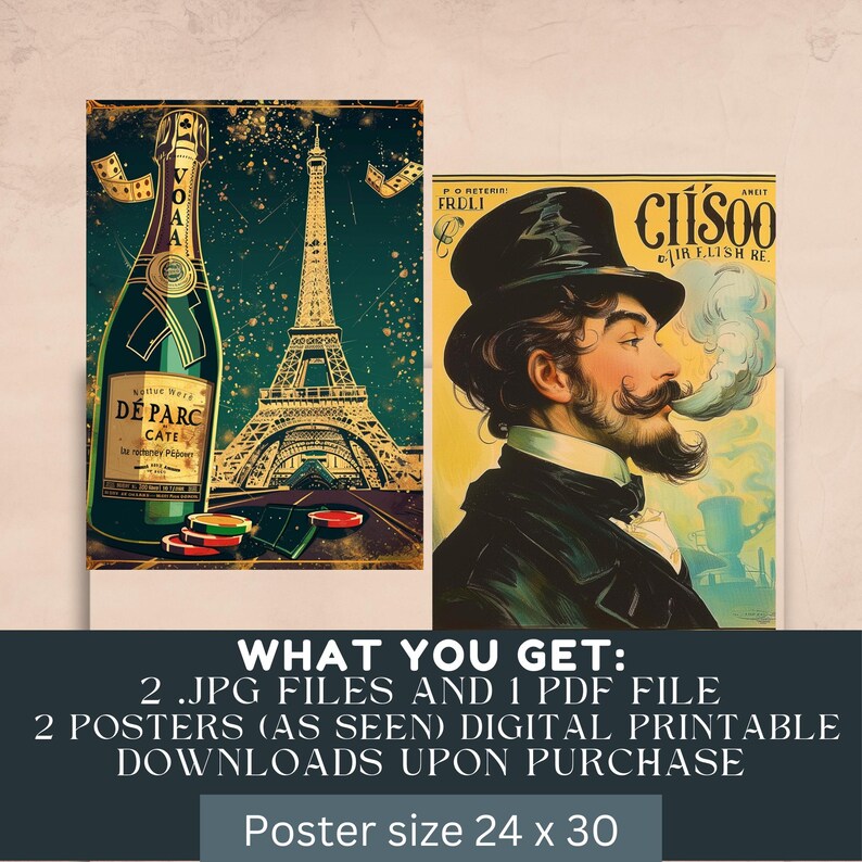 Vintage Parisian Art Posters, Eiffel Tower, Man Smoking (digital ...