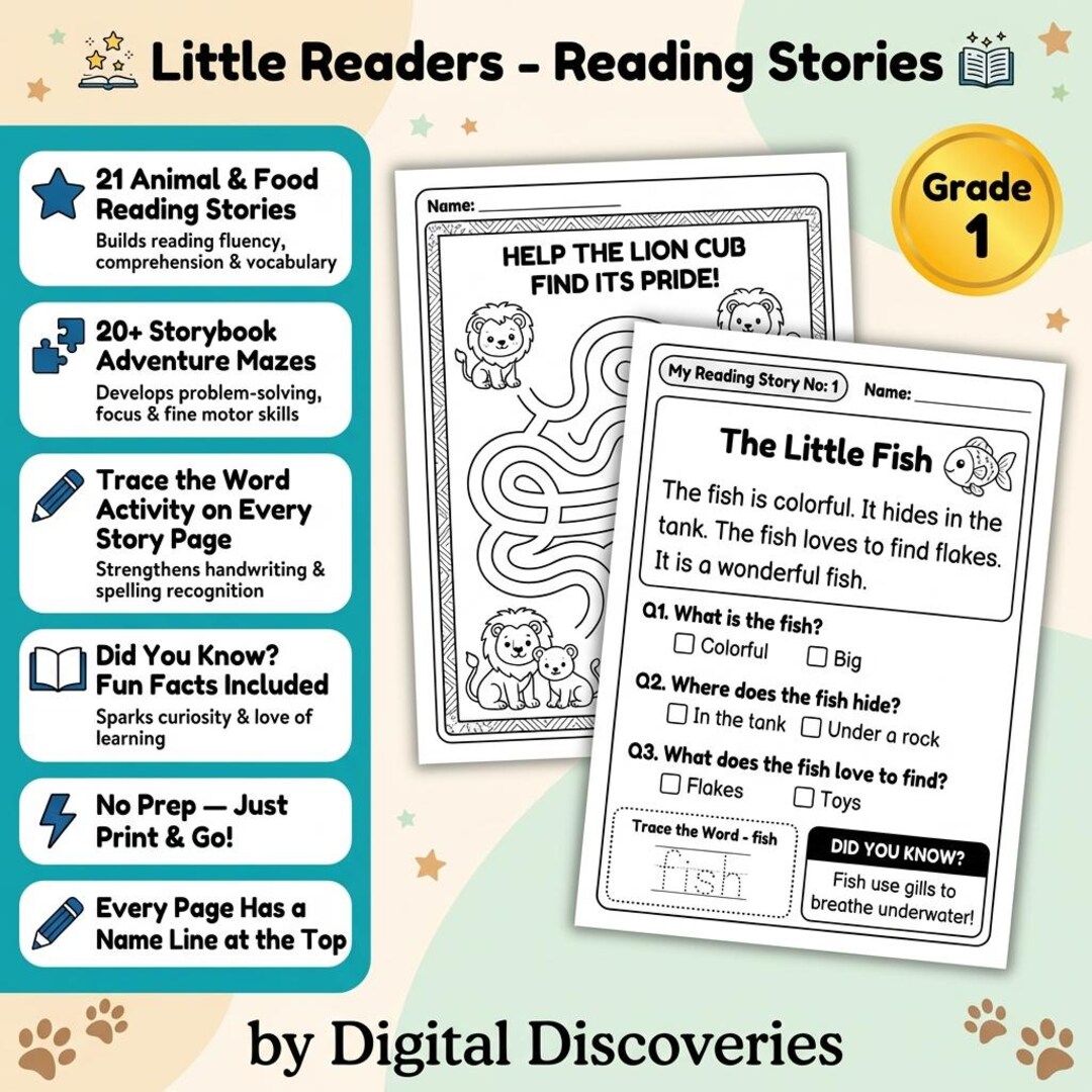 Grade 1 Reading Stories Printable, Animal Mazes, Comprehension ...