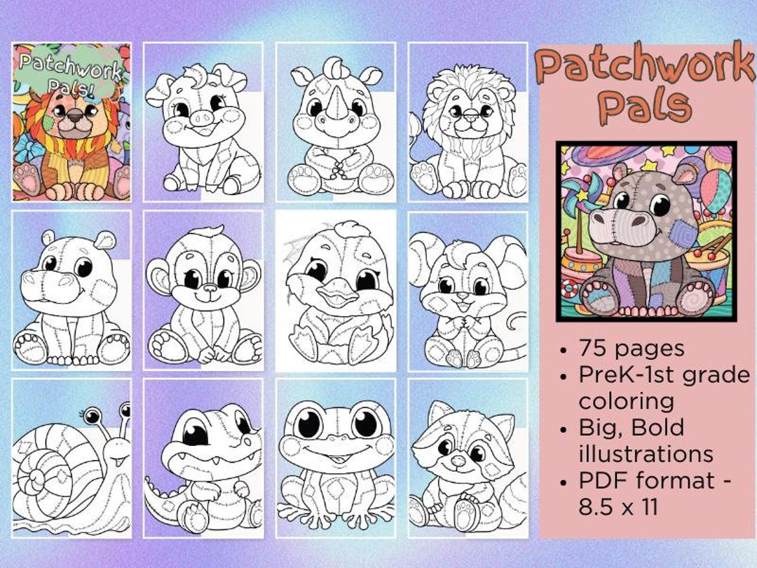 Patchwork Pals, Big Bold Coloring Pages for Prek-5th Grade, Hand Drawn ...