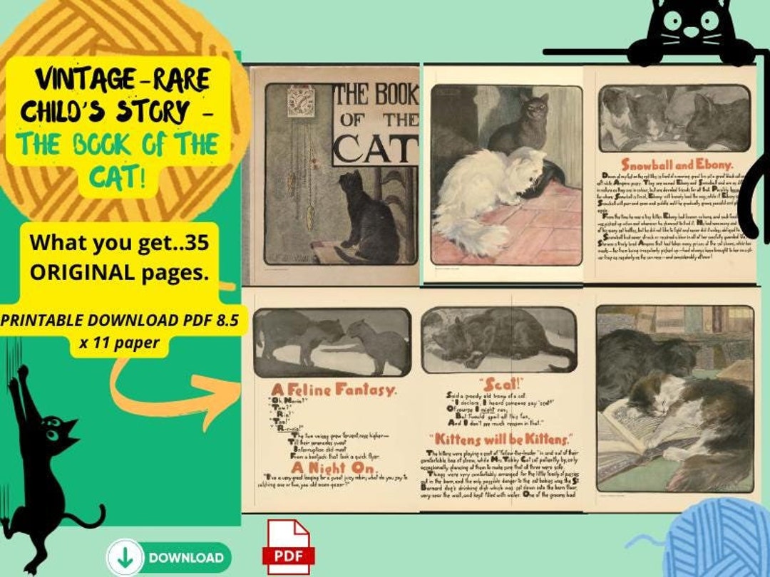Vintage "book of the Cat" - Handwritten Children's Stories (digital ...