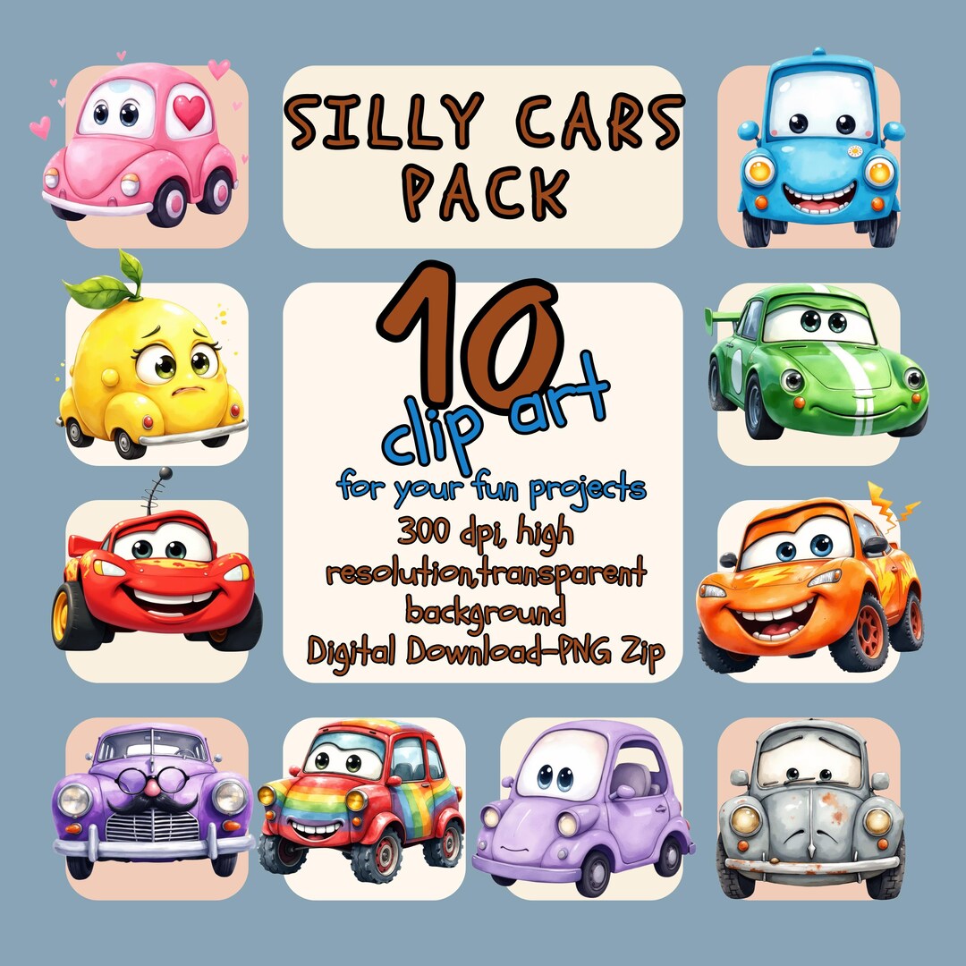 Silly Cars Clip Art Bundle, Transparent Pngs (digital Download) - Etsy