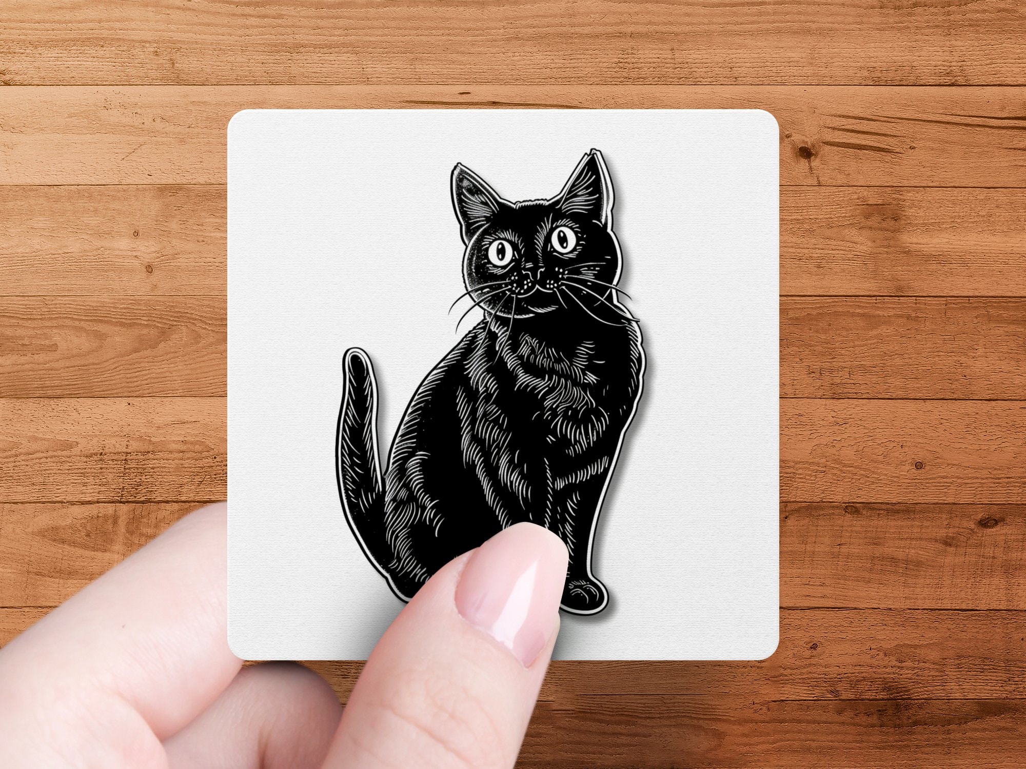Black Cat Sticker for Laptops, Cute Cat Decal for Notebooks, Digital ...