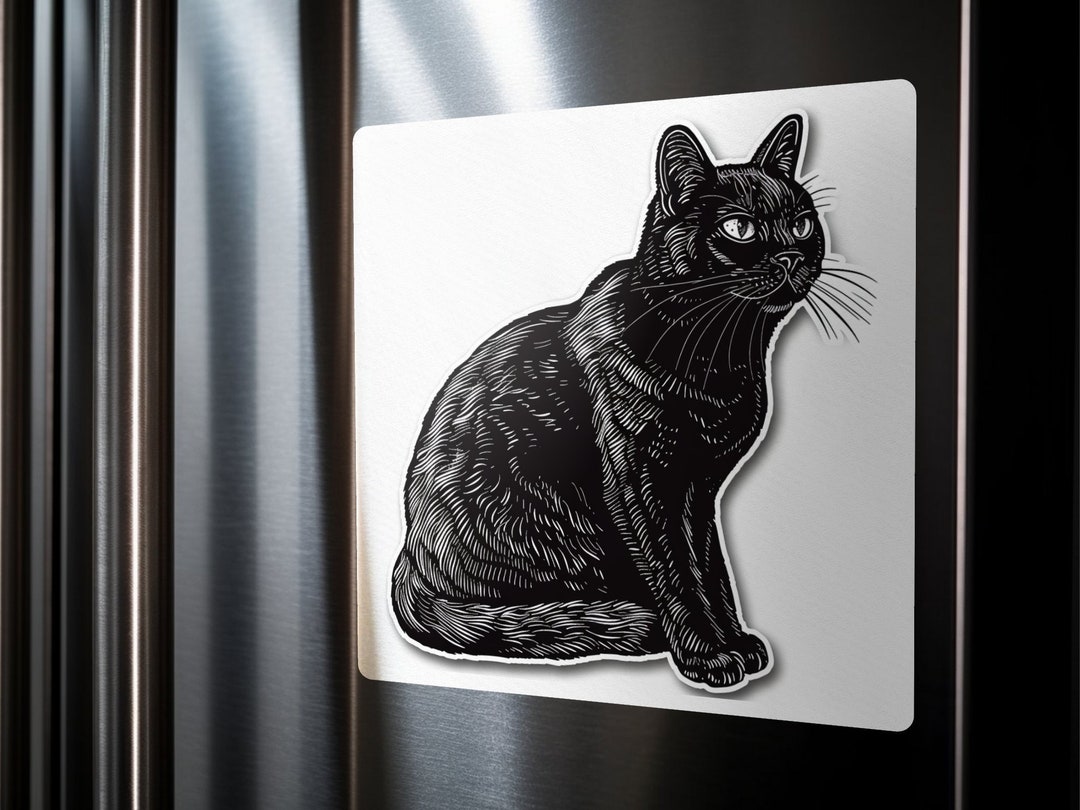 Black Cat Illustration Sticker, Digital Download, Cat Art Sticker ...