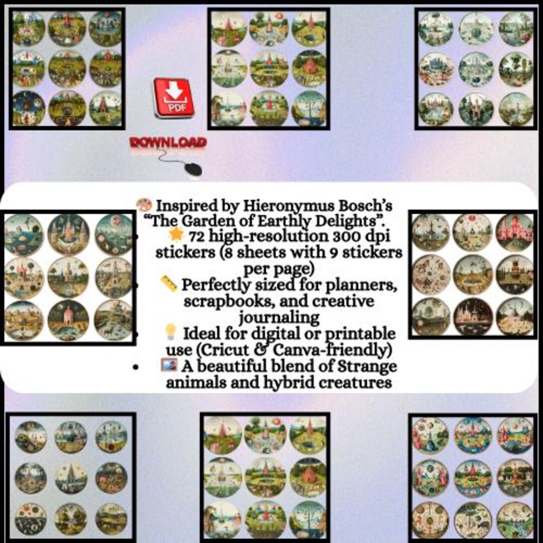 Bosch-inspired Surreal Art Stickers–72 Circular Scenes From the Garden ...
