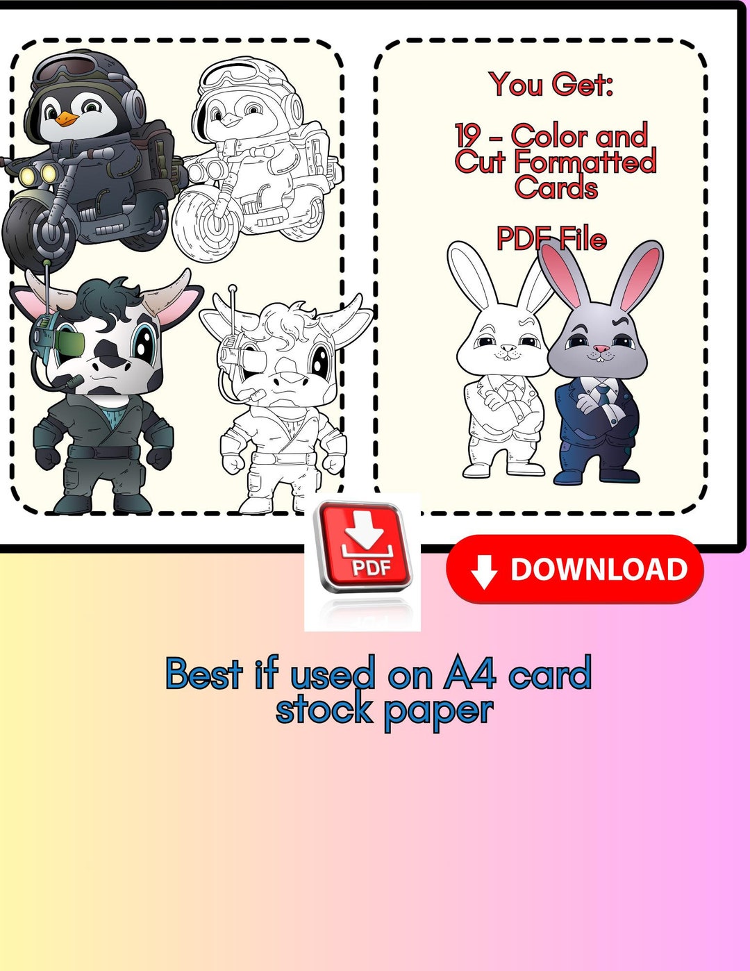 Color and Cut Animal Spies, Coloring Cards, Flash Card With Animals, - Etsy