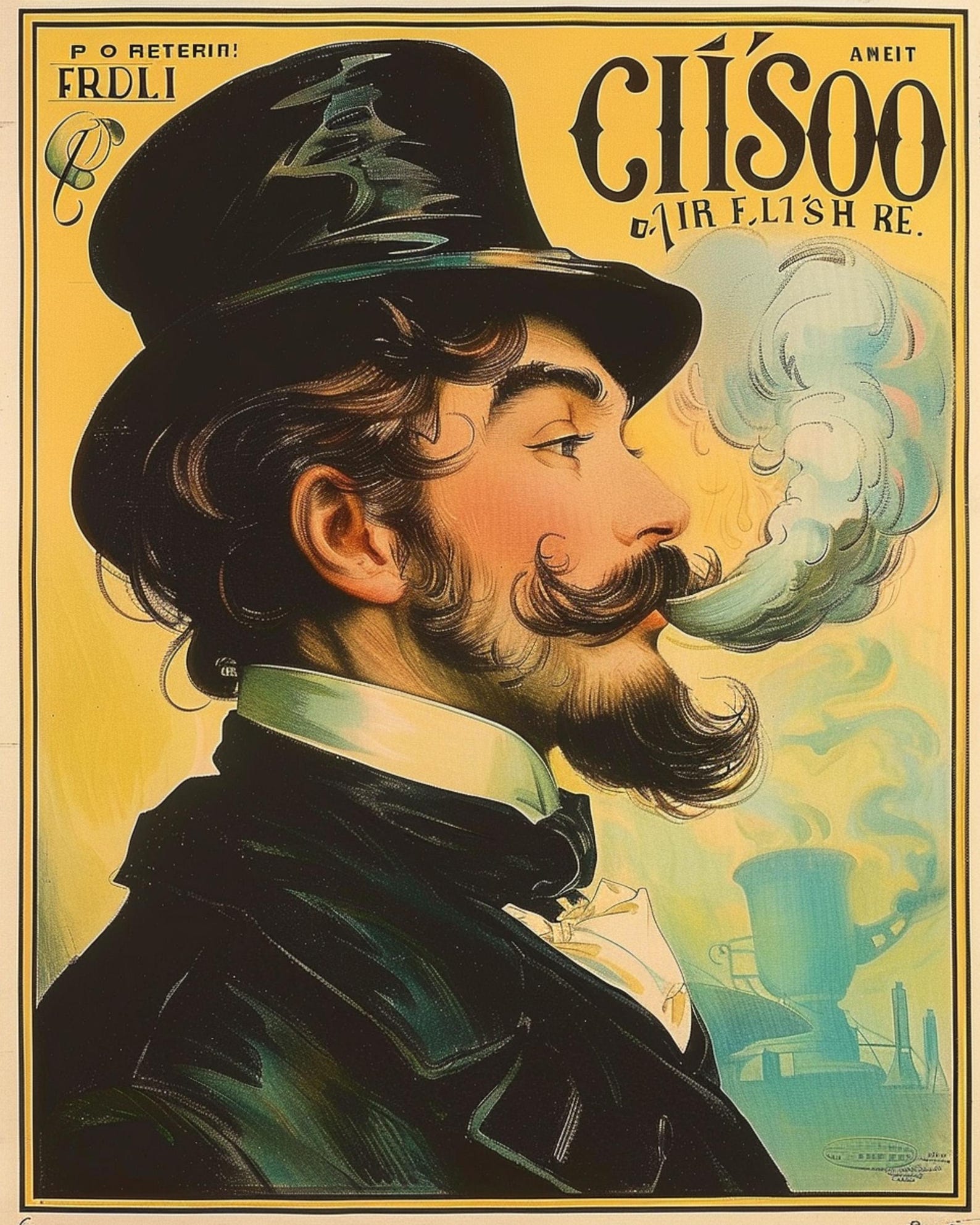 Vintage Parisian Art Posters, Eiffel Tower, Man Smoking (digital ...