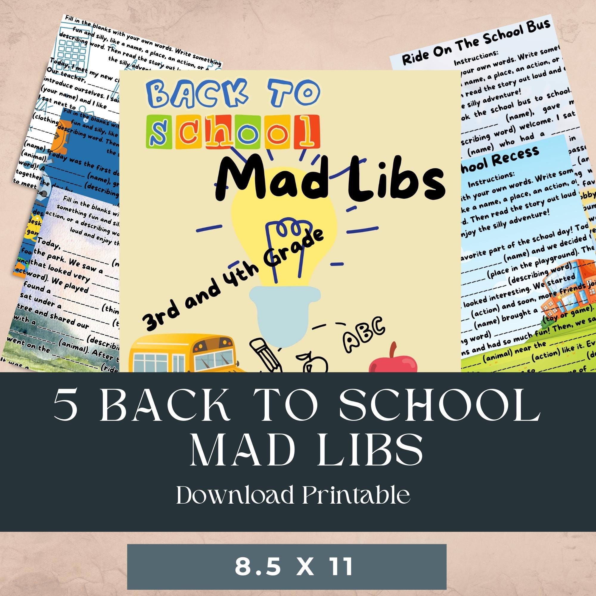 Back to School Mad Libs, Kids Mad Libs, Mad Libs Fun, - Etsy