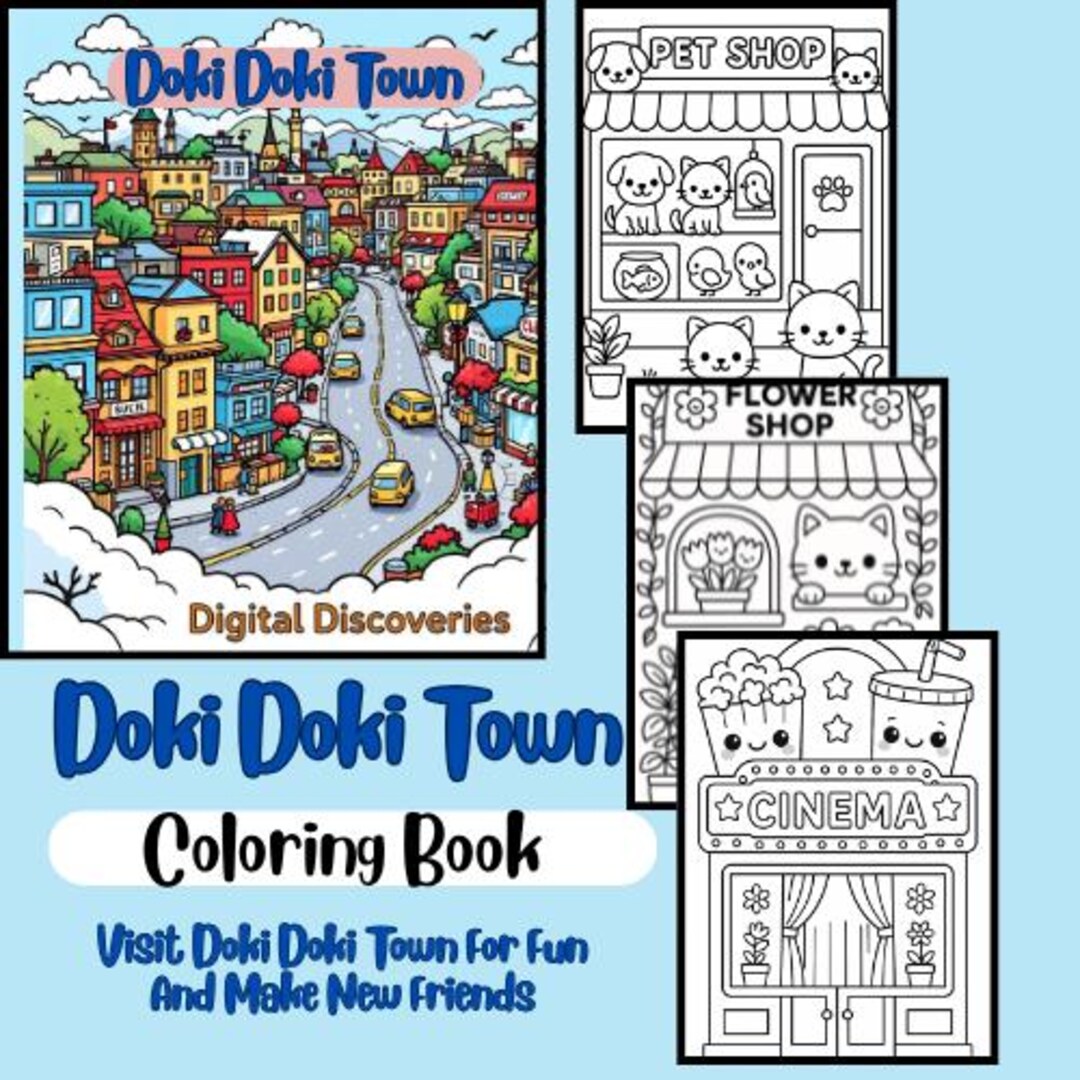 Doki Doki Town, Japanese Kawaii Style Coloring Book, 75 Pages, Town ...