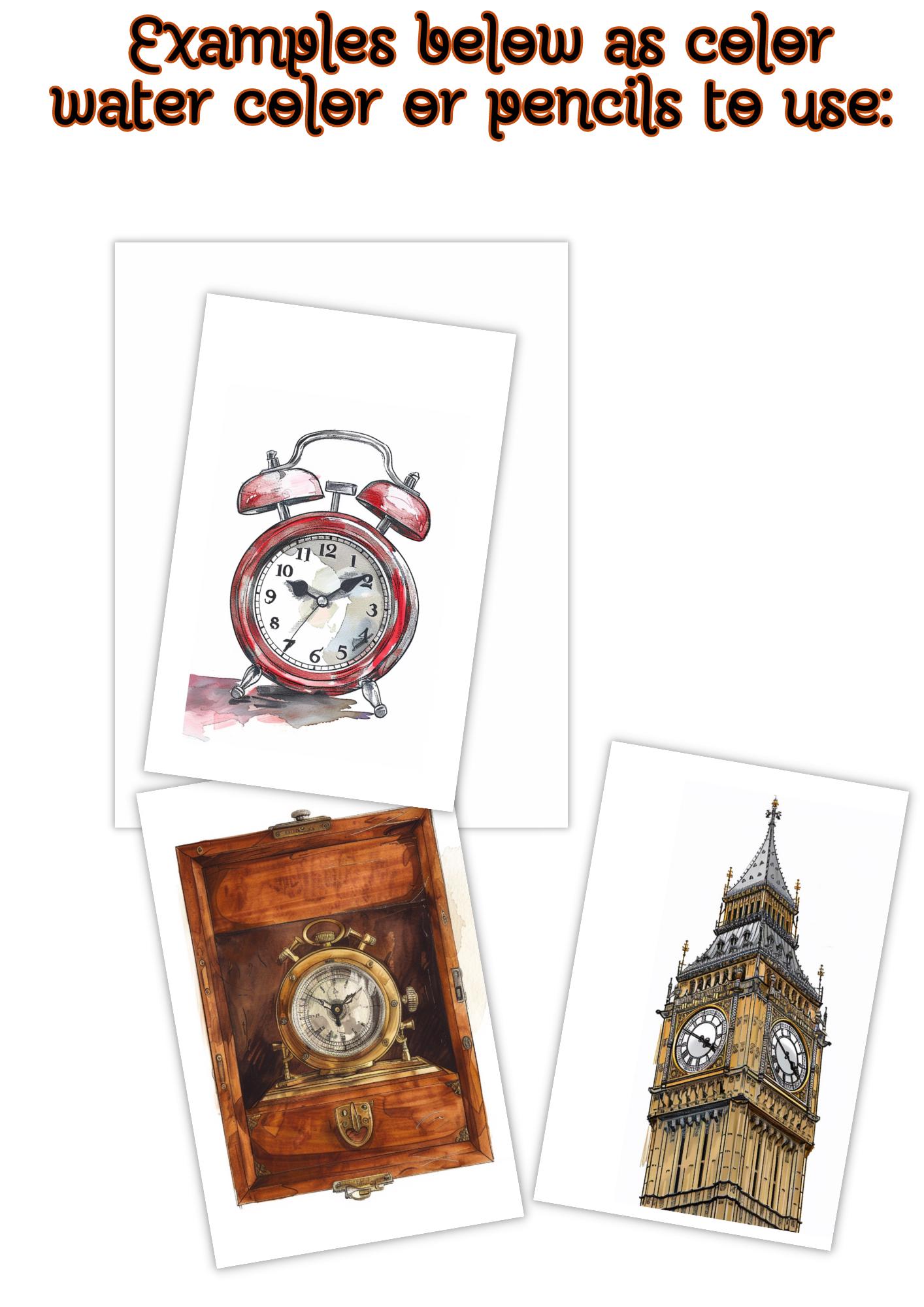 Vintage Time Pieces, Water Coloring Printables, Vintage Clock Coloring ...