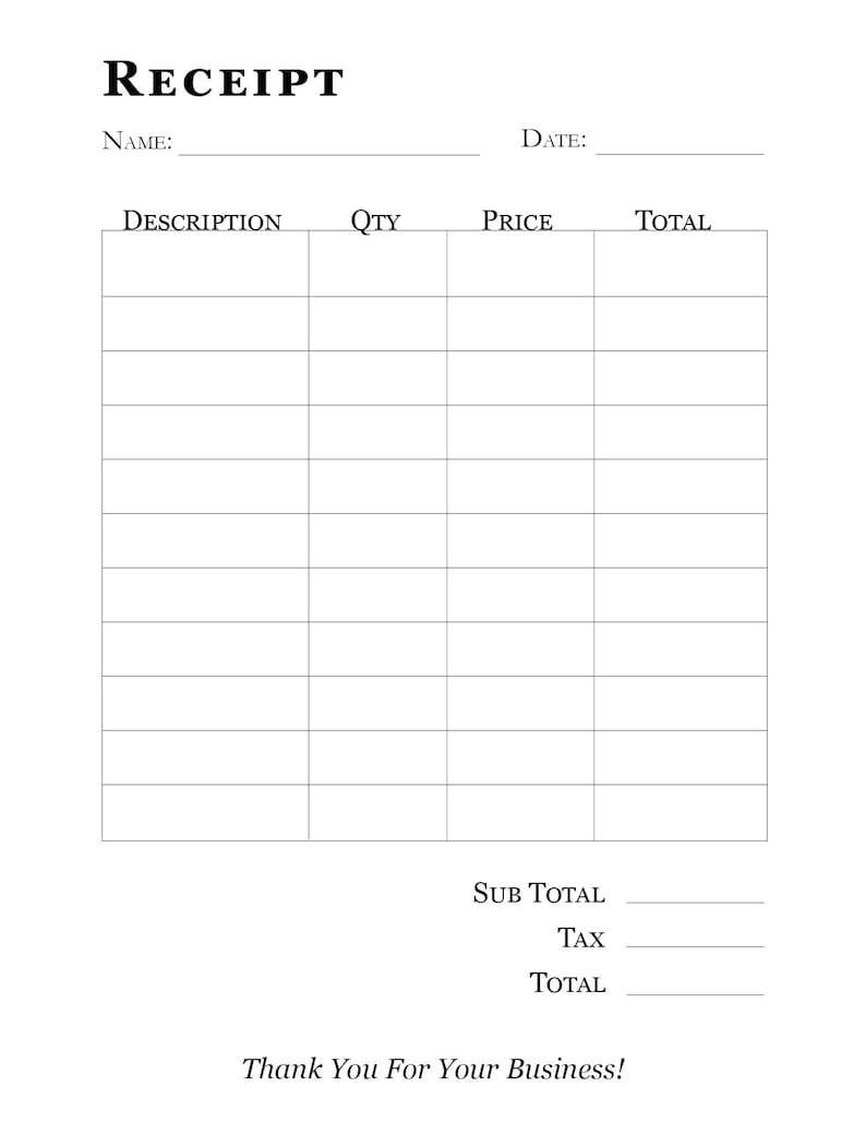 Receipt for Small Business - Etsy