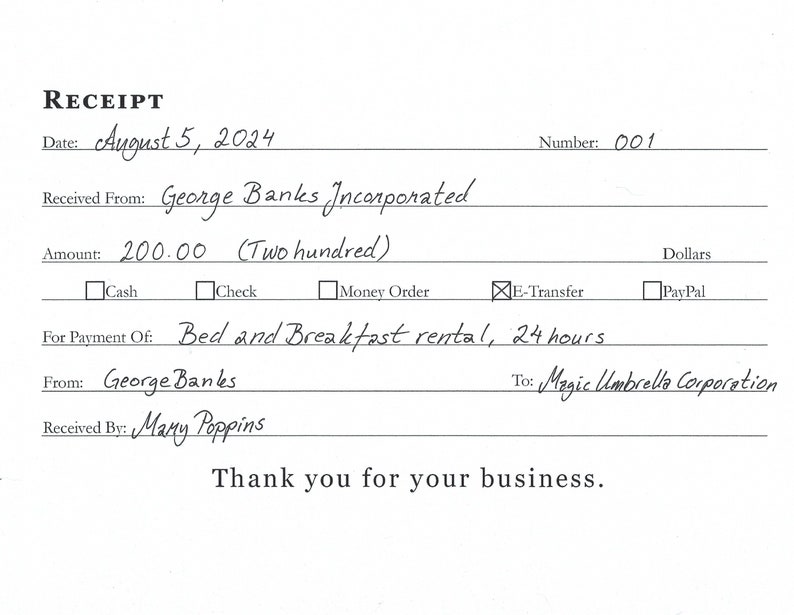 Business Receipt - Etsy