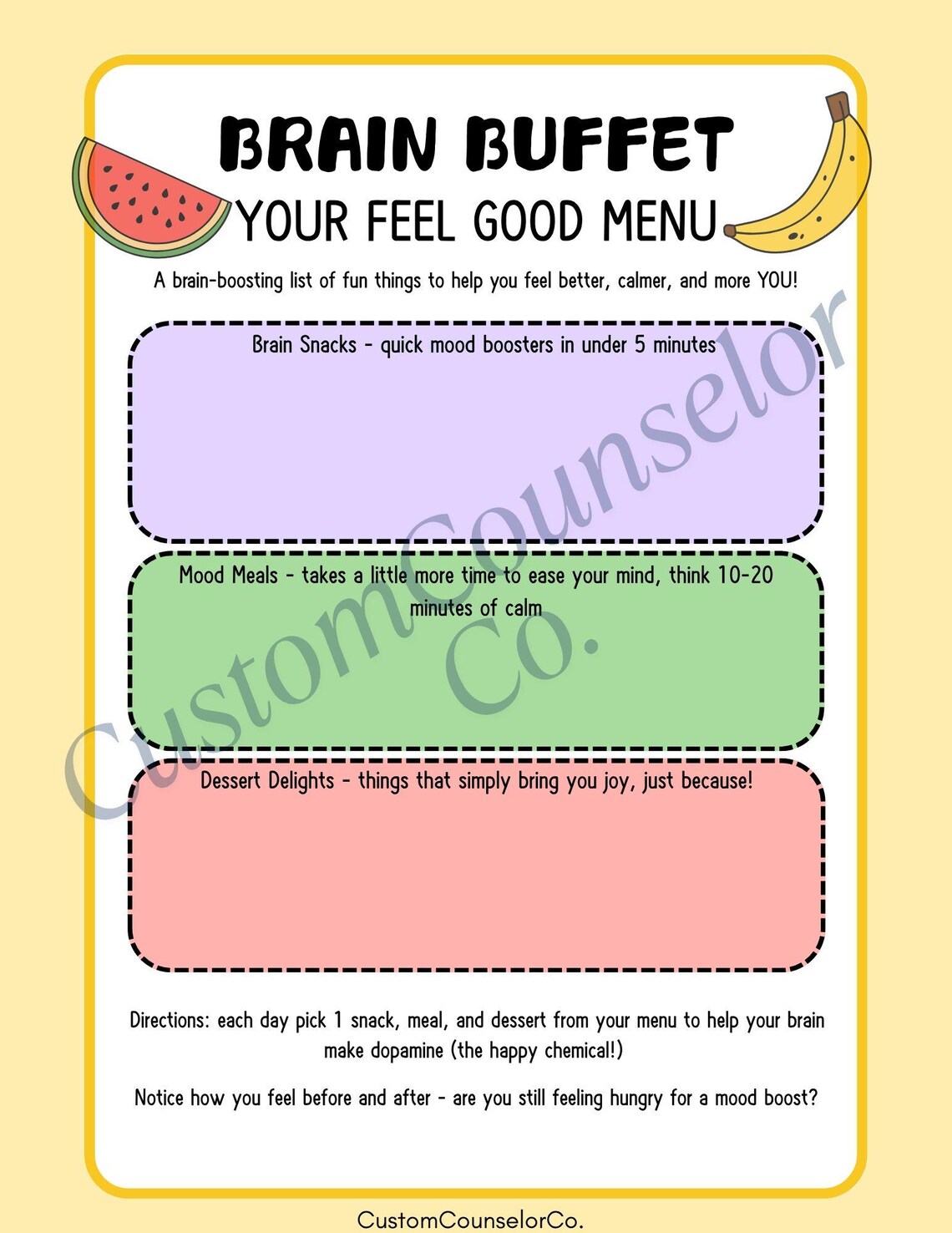 Dopamine Menu Worksheet for Kids & Teens: Mental Health Activity (PDF ...