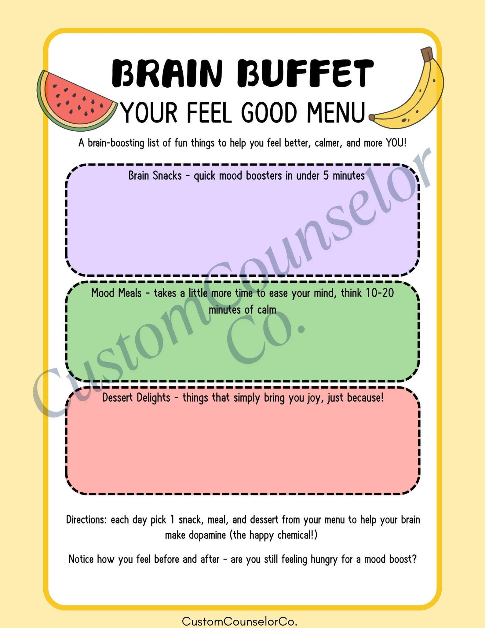 Dopamine Menu Worksheet for Kids & Teens: Mental Health Activity (PDF ...