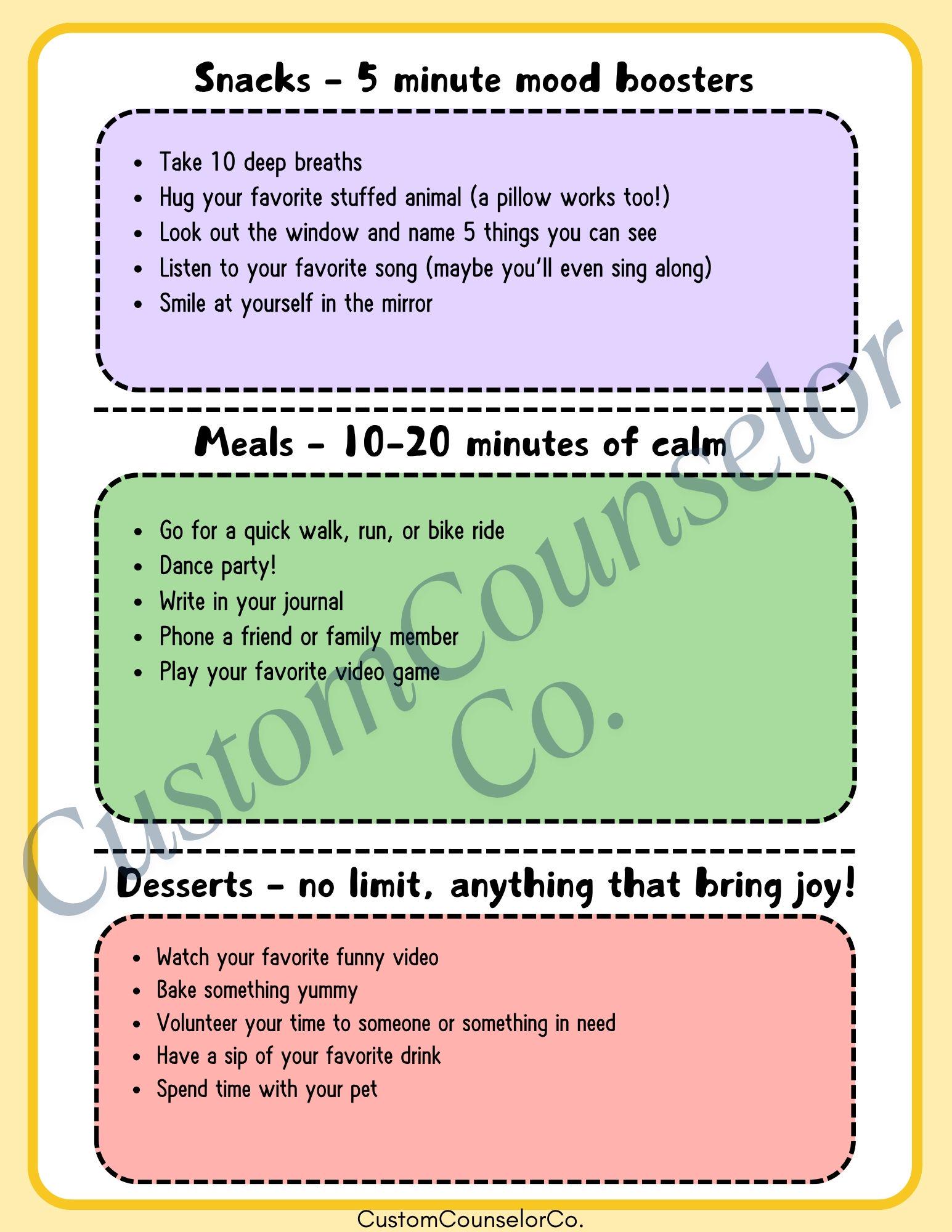 Dopamine Menu Worksheet for Kids & Teens: Mental Health Activity (PDF ...