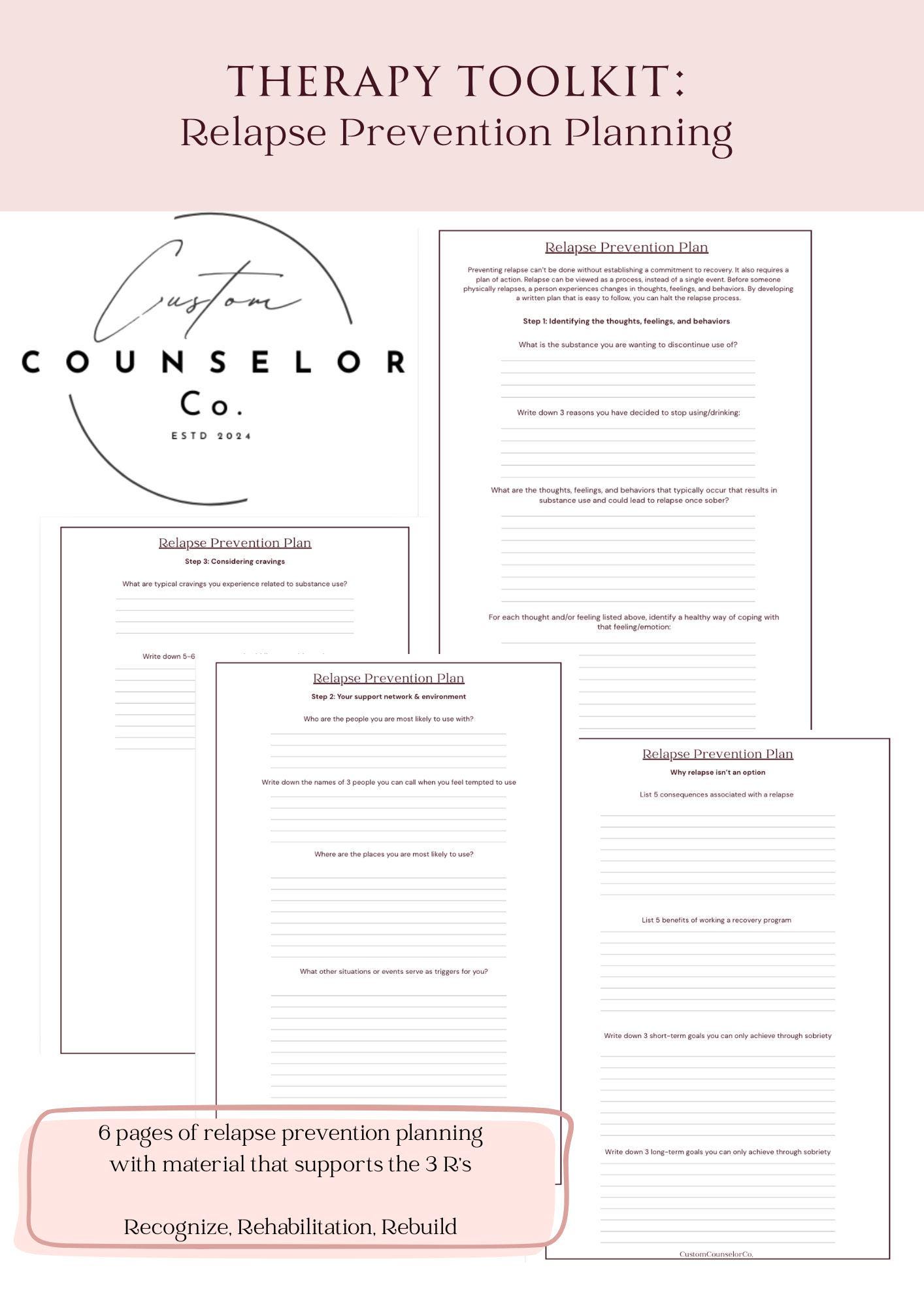 Therapist Tools, Relapse Prevention Plan, Counseling Worksheets ...