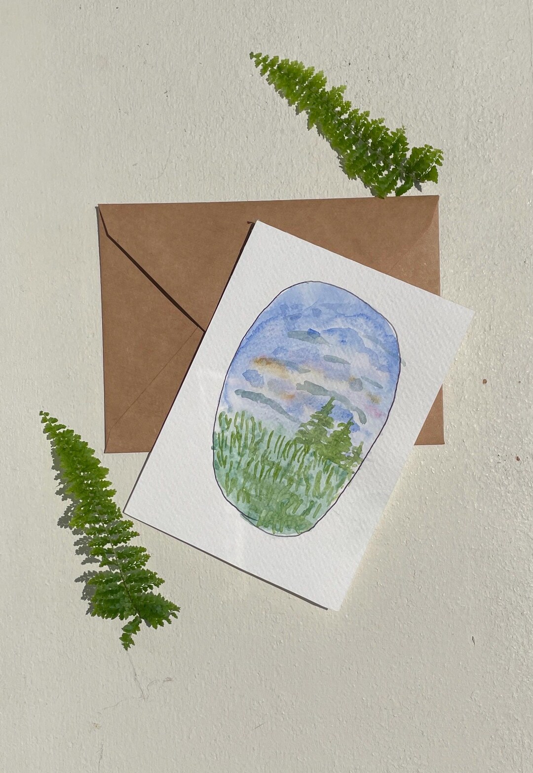 Hand Painted Watercolor Tree Card: Blank Greeting Card With Kraft ...