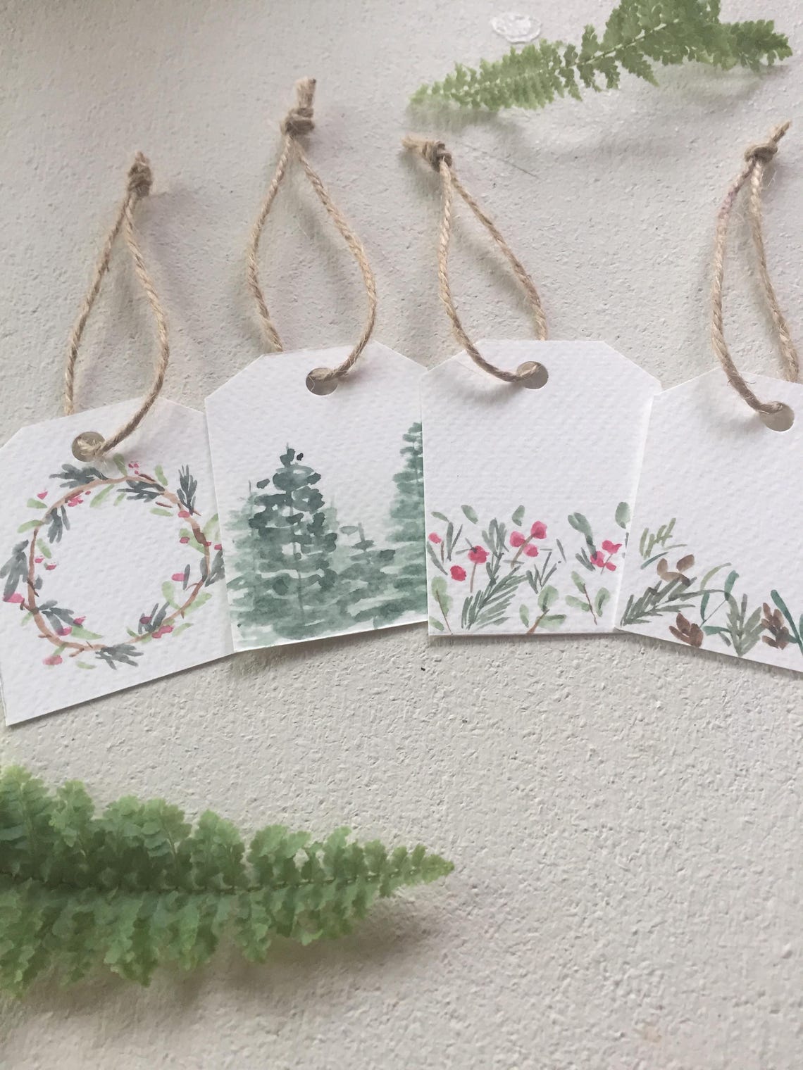 Hand Painted Christmas Original Watercolor Holiday Gift Tags, Set of 4 ...