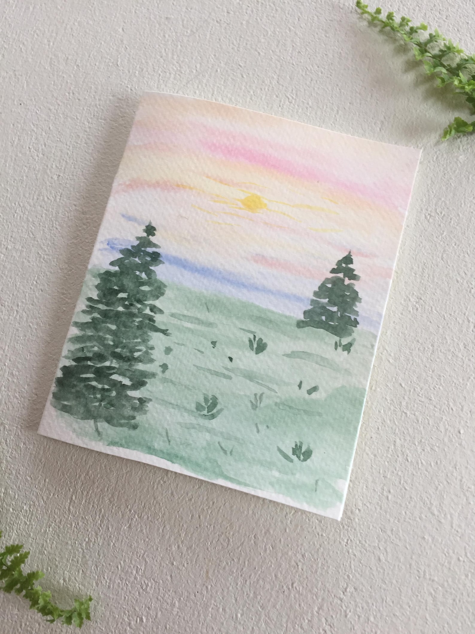 Hand-painted Watercolor Sunset Landscape Card: Blank Note Card With ...