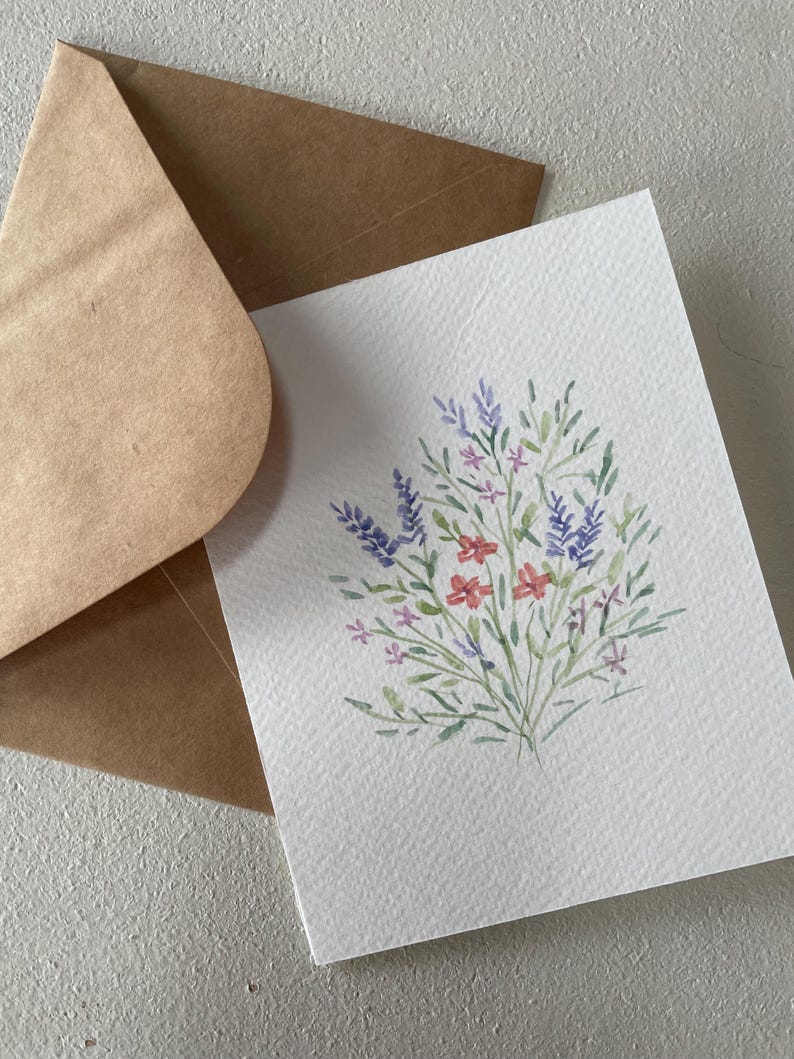 Hand-painted Watercolor Floral Card: Wildflower Bouquet, All Occasion ...
