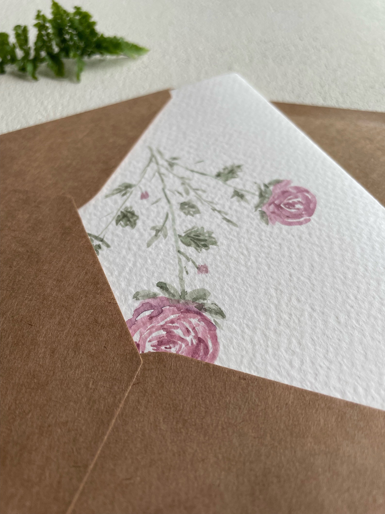 Hand Painted Watercolor Floral Card: Blank Greeting With Kraft Envelope ...