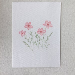 Hand-painted Pink Floral Watercolor Painting - 4.5 X 6 in Wedding Gift ...